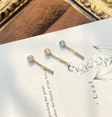 仙人 钛合金“未池”镀金耳钉/耳坠/耳骨钉/flat 16g内螺纹防敏