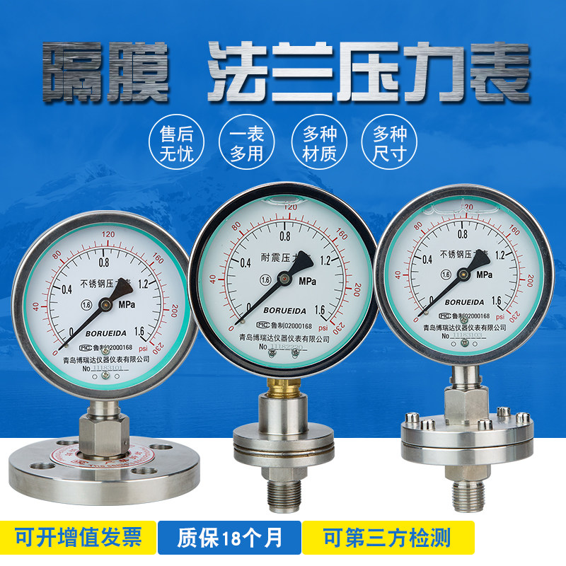 耐震不锈钢法兰式隔膜压力表YTP-100MF/ML衬四F耐腐钽片非标定做_虎窝淘