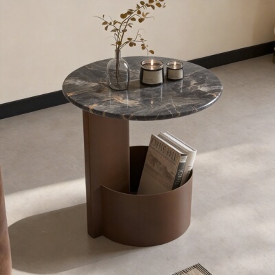 意式轻奢大理石带储物边几