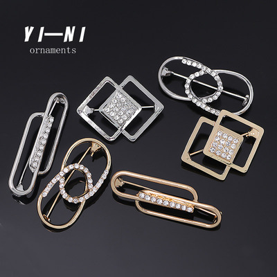 方块回形针防走光扣高档镶钻胸花brooch收腰别针毛衣防走光领针扣