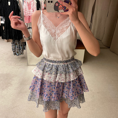 碎花少女感拼接短款半身裙