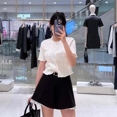 2025早秋新款女装法式提花白色短款短袖针织开衫SFPCA01267