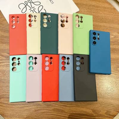 适用SAMSUNG GALAXY三星S24 S23 S22 M55精孔纯色直边A72 a53保护套s25魔方液态A55硅胶全包手机壳CASE COVER