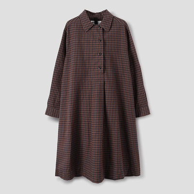 inLESS丨MHL. OFFSET PLACKET 棉麻连衣裙格子长袖长裙女