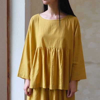 inLESS丨屿麻纪 isola e lino 纯棉碎褶衬衫上衣