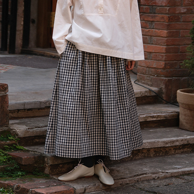 inLESS丨muku CHECKED SKIRT 亚麻棉半裙