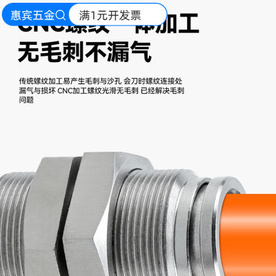304不锈钢气动气管快速插接头PM6