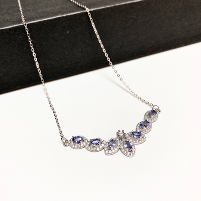 D1641# S925纯银镶嵌坦桑石项链 梦幻蓝紫水晶 聚会款