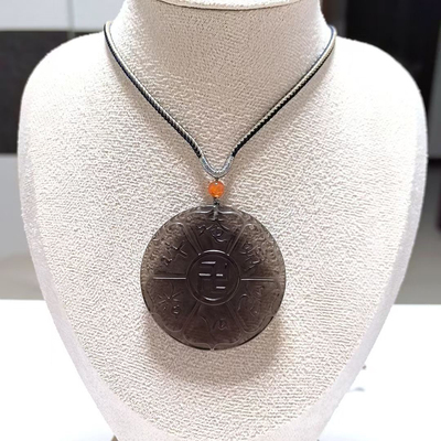 D197# 天然冰种黑曜石吊坠 平安扣大挂件 46.3*8mm