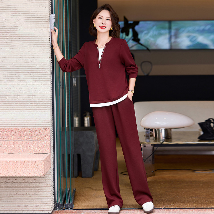 妈妈春装洋气翻领休闲卫衣中年女装新款中老年春秋跑步运动服套装