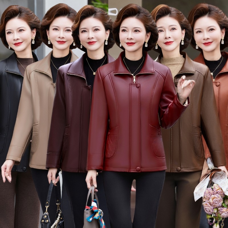 梵猫2025新款妈妈装春秋装皮衣外套上衣洋气小衫中老年女装