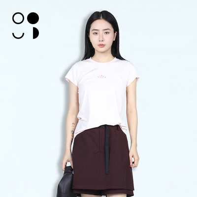 WELKIN&WZWJ2026春装新品短款内搭简约圆领印花薄款短袖T恤女夏