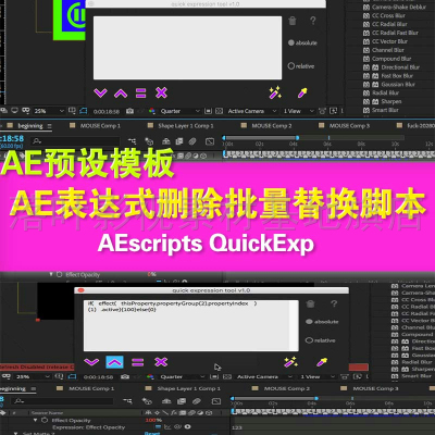 y29-  中文版 AE表达式删除批量替换脚本AEscripts QuickExp