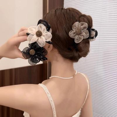 Net and rhinestone flower sunflower hair clip, suitable for