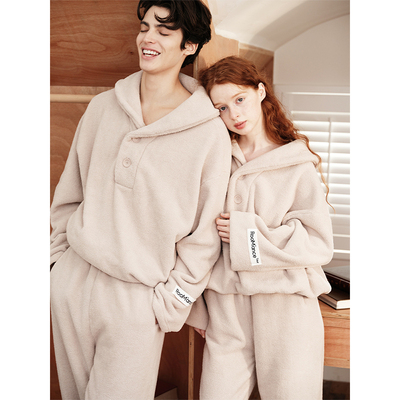 【3折】RooMance汝曼司极简雪花绒睡衣女秋冬情侣可外穿家居服