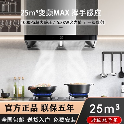 老板双子星65X3S厨房家用24立方变频抽油烟机燃气灶烟灶套餐65D3S