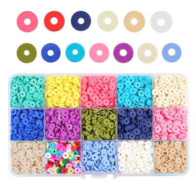 SAUVOO 15 Colors 6mm Polymer Clay Beads Disc Round Heishi