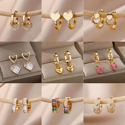 Stainless Steel Heart Earrings For Women Gold Color Fashion