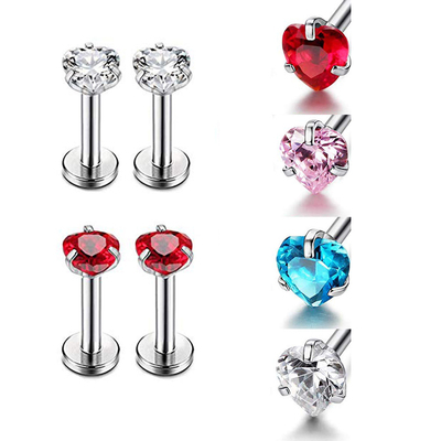 1PCS Crystal Labret Piercing Ring Lip Surgical Steel Zircon