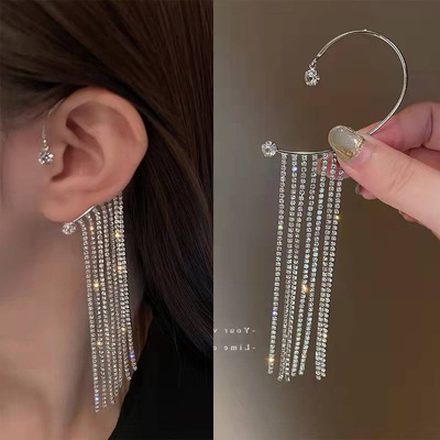 New Luxury Shining Zircon Rhinestone Long Tassel Ear Clip
