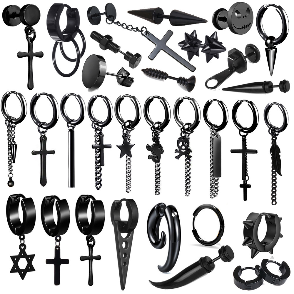 1 pair Punk Black Multiple Styles Stainless/Titanium Steel