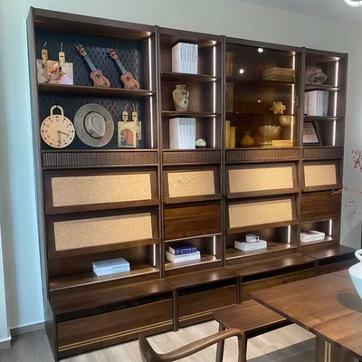 复古中古黑胡桃木星罗满墙卡座书柜一体整墙组合书柜上下柜一体柜