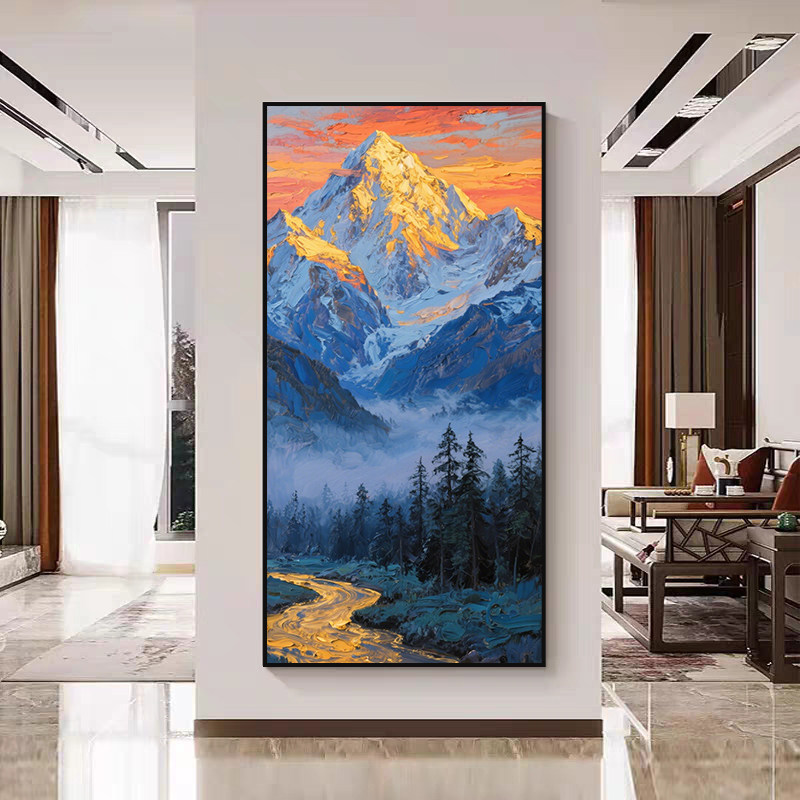 原创日照金山风景DIY数字油画客厅玄关装饰画手绘油画高级感挂画