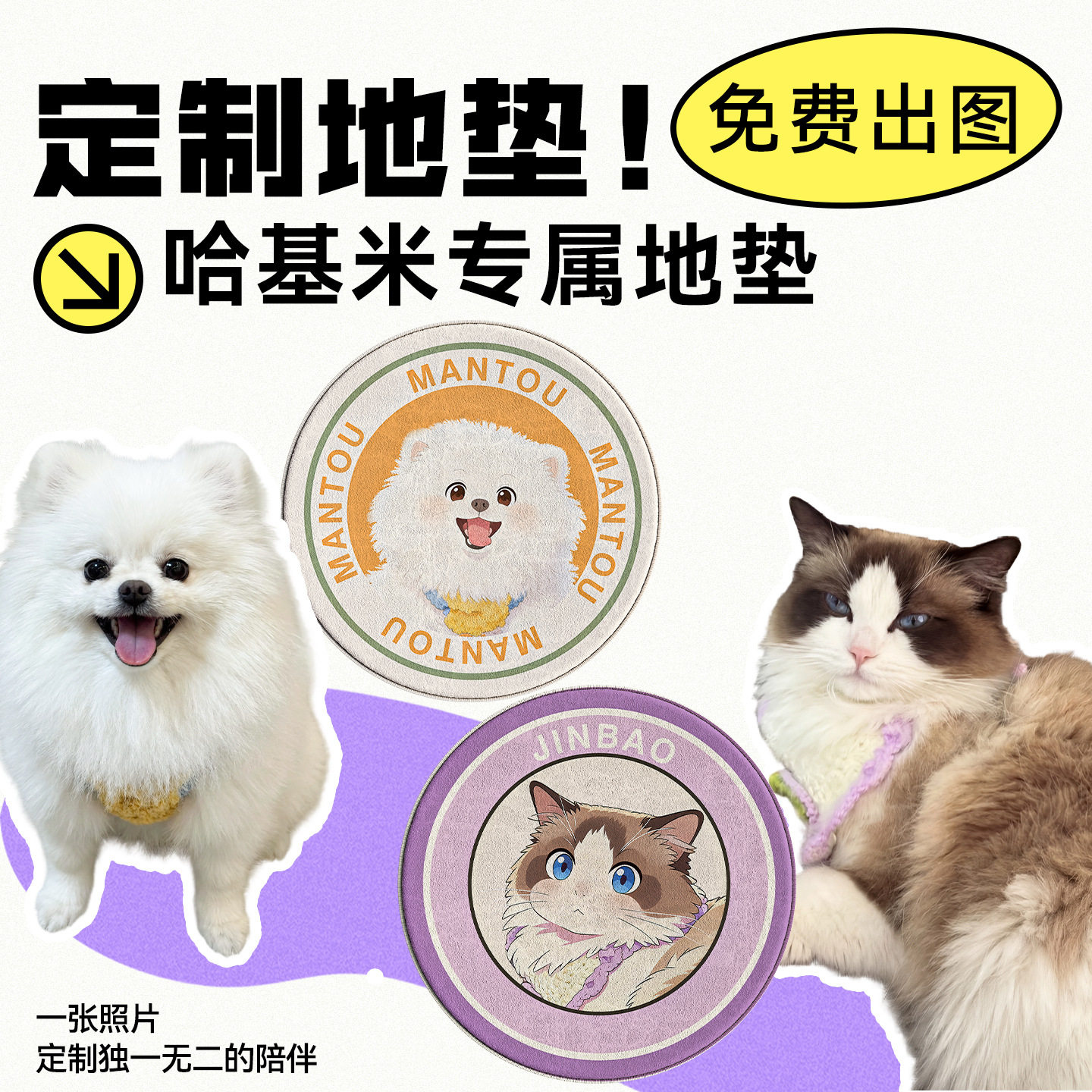 宠物定制圆形地毯可水洗耐脏耐磨耐抓宠物垫适合客厅卧室地垫