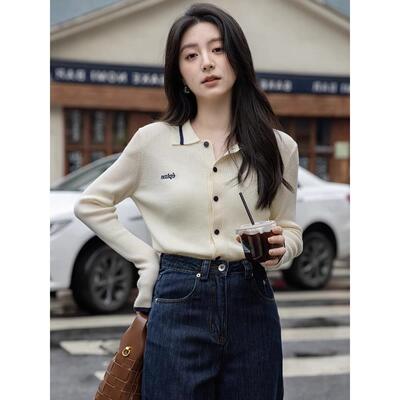 Mere Kore针织开衫毛衣外套女春秋新款POLO领内搭打底修身上衣潮