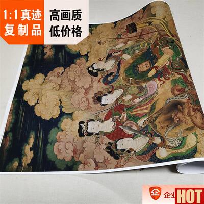 :1明 王勤 天龙w八部罗义女众仙图 真迹复制53x95cm古代佛像画