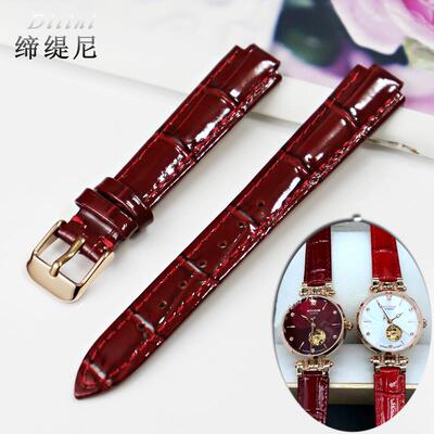 原厂代用凸口真皮表带宝舵88128女GG009L金海豚88127牛皮表链酒红