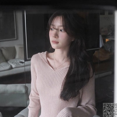 slowand韩国代购锁骨V领针织线衫