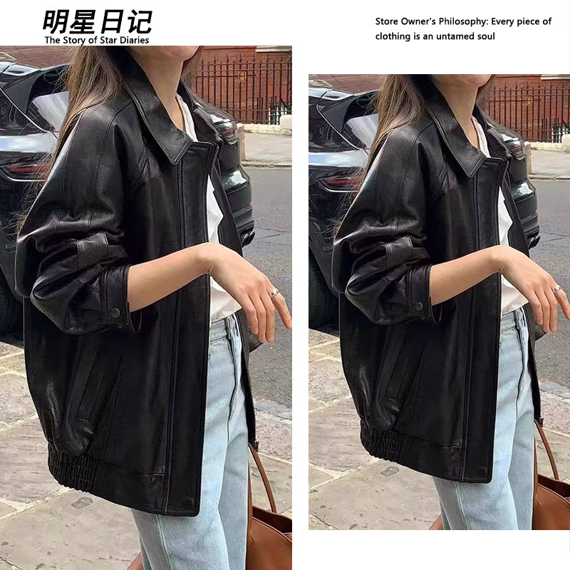 明星日记| 黑色皮衣外套女2025春季新款港风复古美式皮夹克美拉德
