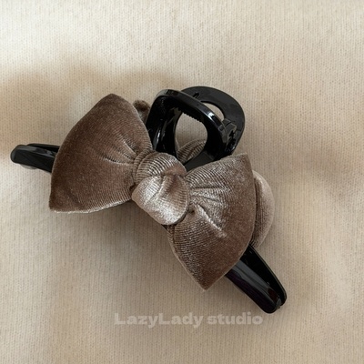 清！原21 卡其棕蝴蝶结填充棉抓夹 后脑勺鲨鱼夹盘发夹子发卡发饰