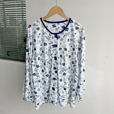 西2-31春夏七分袖睡衣家居服日单印花薄款圆领优雅舒适J25-5