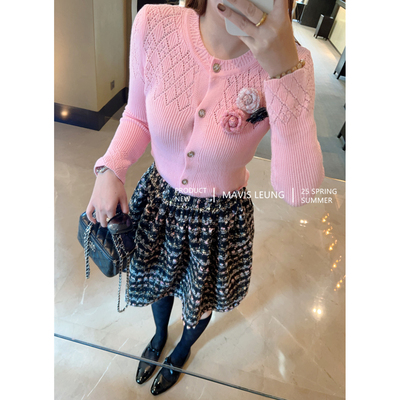 MAVIS LEUNG 法派甜心 草莓酱亮片粗花呢蓬蓬裙摆短款半身裙套装