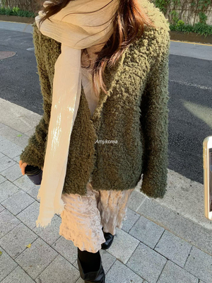 atmosphere Amy韩代 26fw 东大门 羊羔毛 针织开衫 毛衣外套洋气