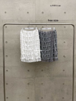 atmosphere Amy韩代 26早春 东大门 纯色皱褶蕾丝 半身裙洋气百搭