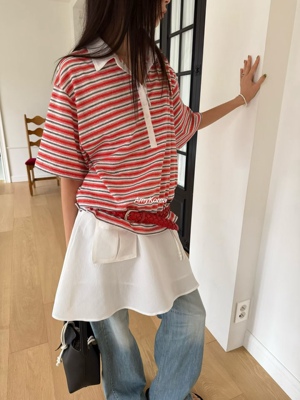wearable Amy韩代 26春夏 东大门 条纹polo领 短袖t恤 洋气百搭