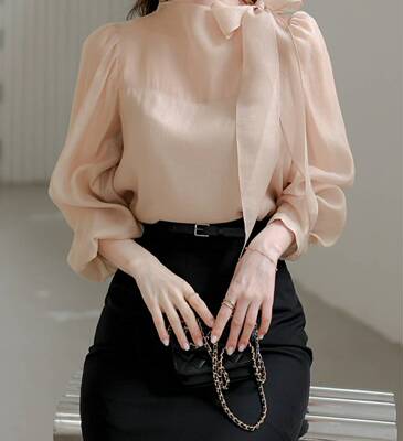 2025年秋季新款韩国东大门直邮 becoming领口蝴蝶结优雅衬衫