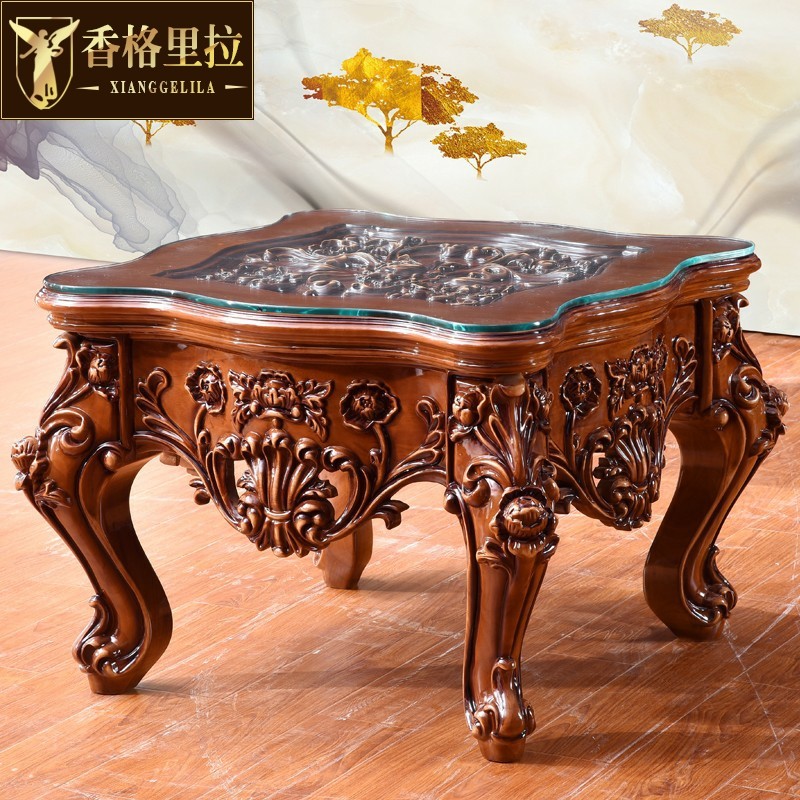 欧式仿古色方几客厅实木手工雕花角几沙发边几天然大理石家具新款_虎窝淘
