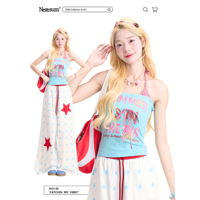 NERESUM字母印花挂脖吊带背心