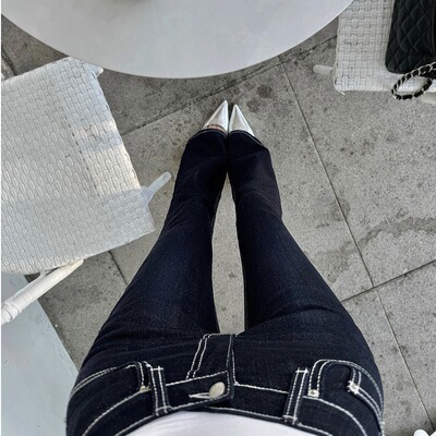 修身丰胯shen裤韩版新款简洁明线显瘦显臀微喇牛仔裤女士长裤潮