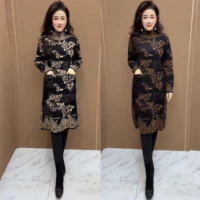 大码针织连衣裙气质妈妈打底裙子