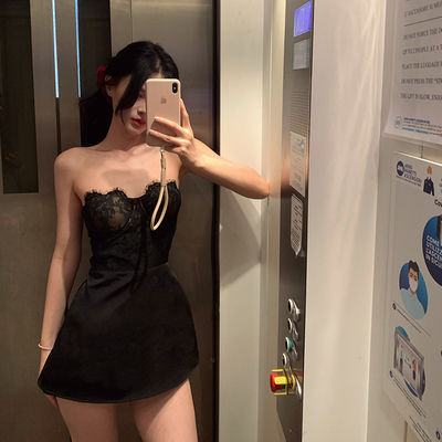 无袖性感拼接蕾丝抹胸连衣裙女