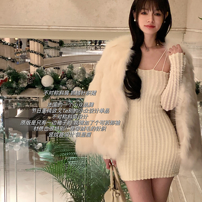 Lienni不对称斜肩抓绒针织裙子