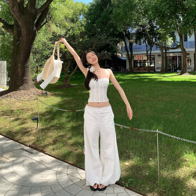 苏大夏日亚麻花苞长裤套装