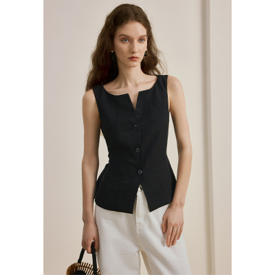 时髦洋气时尚无袖圆领修身马甲女