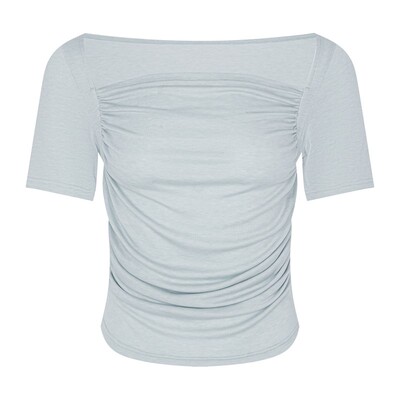 法式慵懒风短袖方领T恤