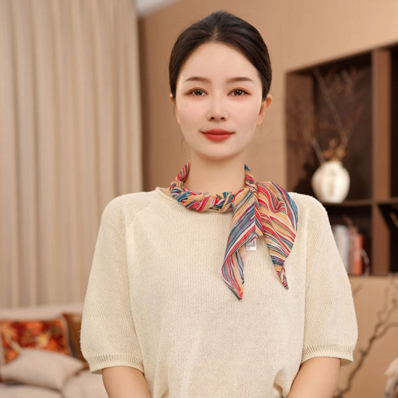 七彩条纹乔其纱春夏飘带165*20薄款长条巾防晒披肩丝巾围巾领巾